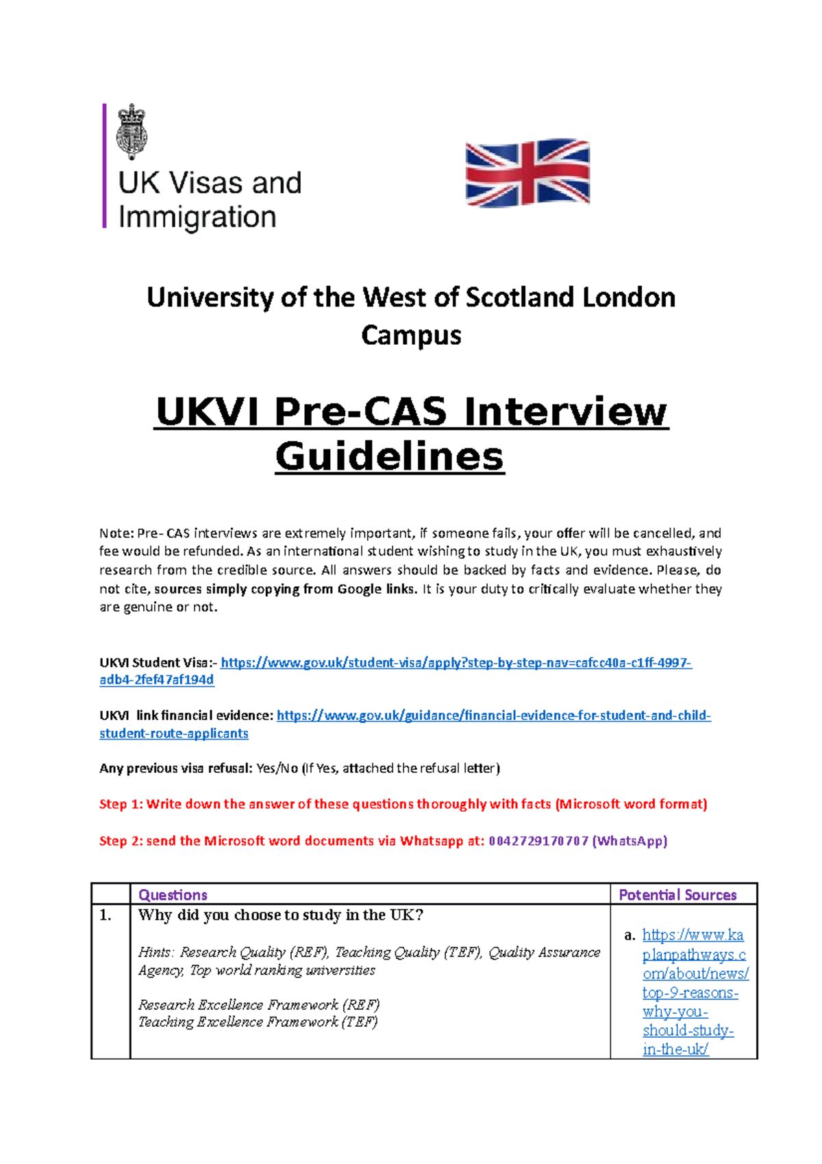 Updated UWS PCI for Student - University of the West of Scotland London ...