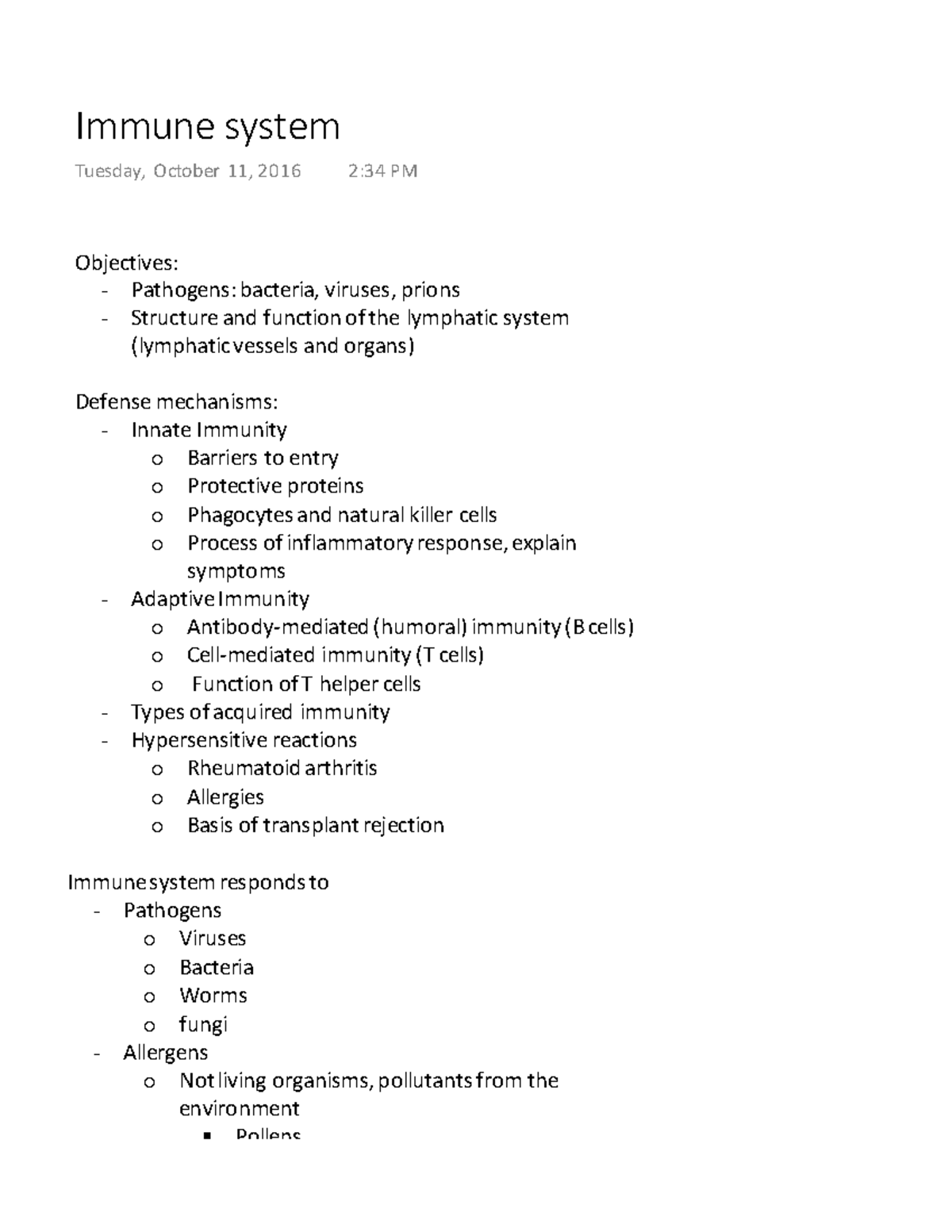 Immune system - Zuzana Swigonova Human body lecture notes - Immune ...