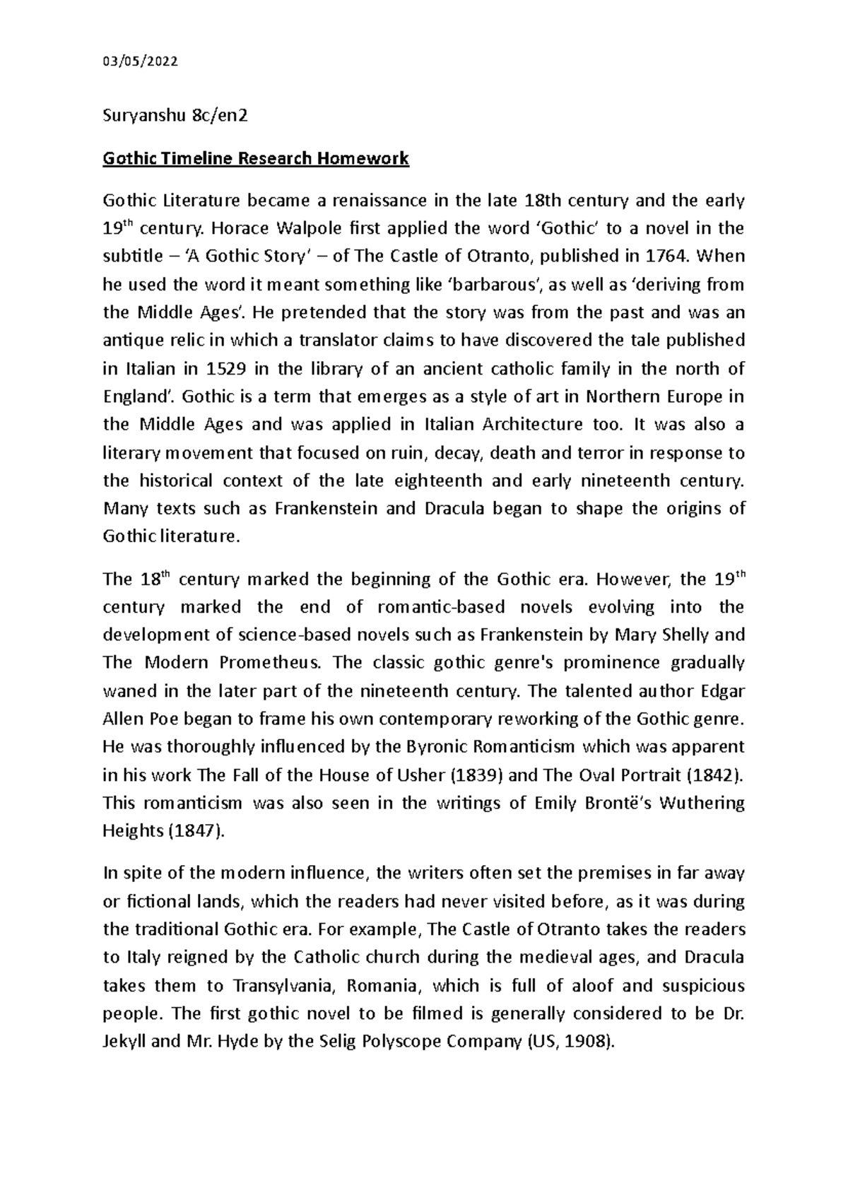 Gothic Timeline - yes - 03/05/ Suryanshu 8c/en Gothic Timeline Research ...