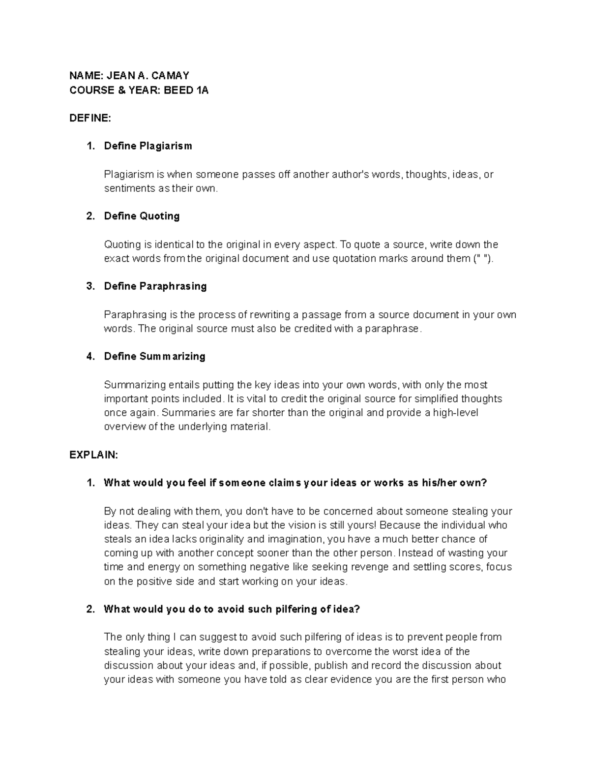 Activity 14 - For educational purposes - NAME: JEAN A. CAMAY COURSE ...