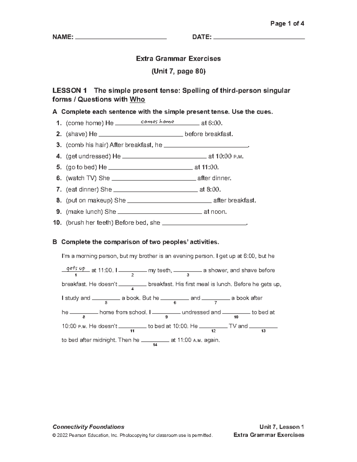 CTY0 Extra Grammar Exercises Unit 7 - NAME: DATE: Connectivity Foundations Unit 7, Lesson 1 ...