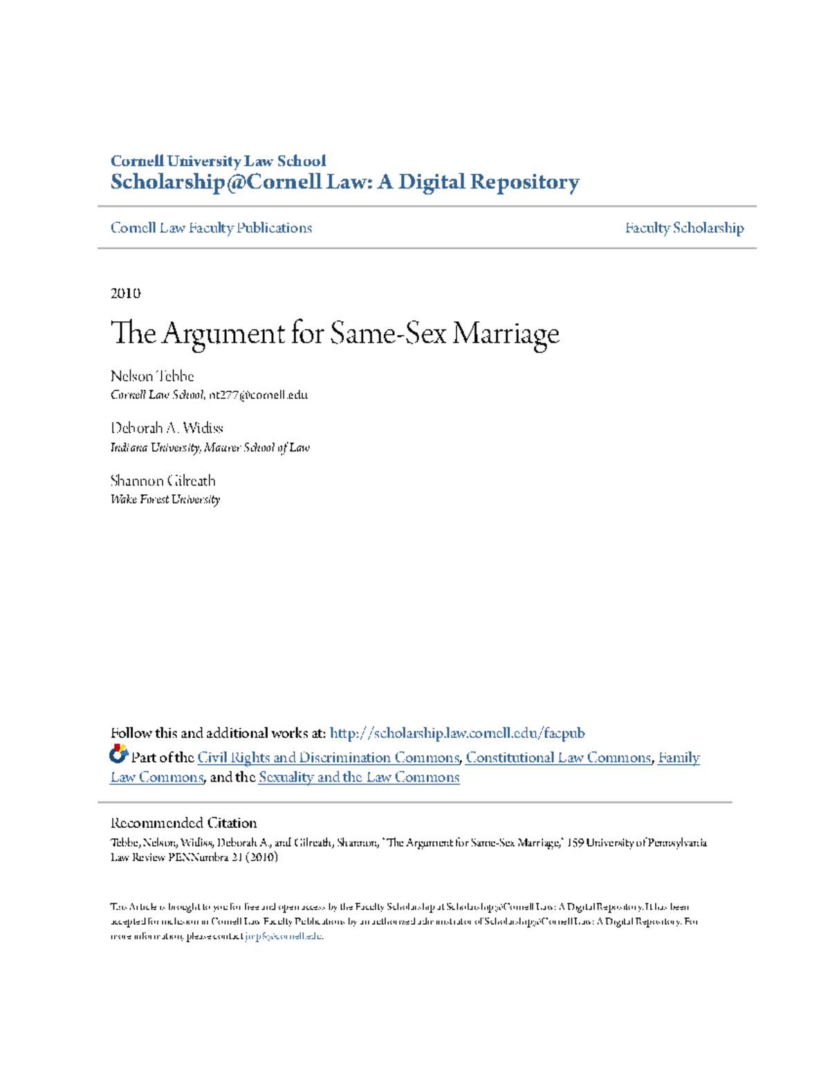 The Argument for Same-Sex Marriage - Cornell University Law School ...