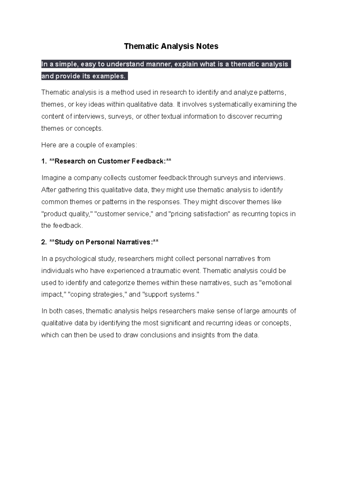 Thematic Analysis Notes - Thematic analysis is a method used in ...