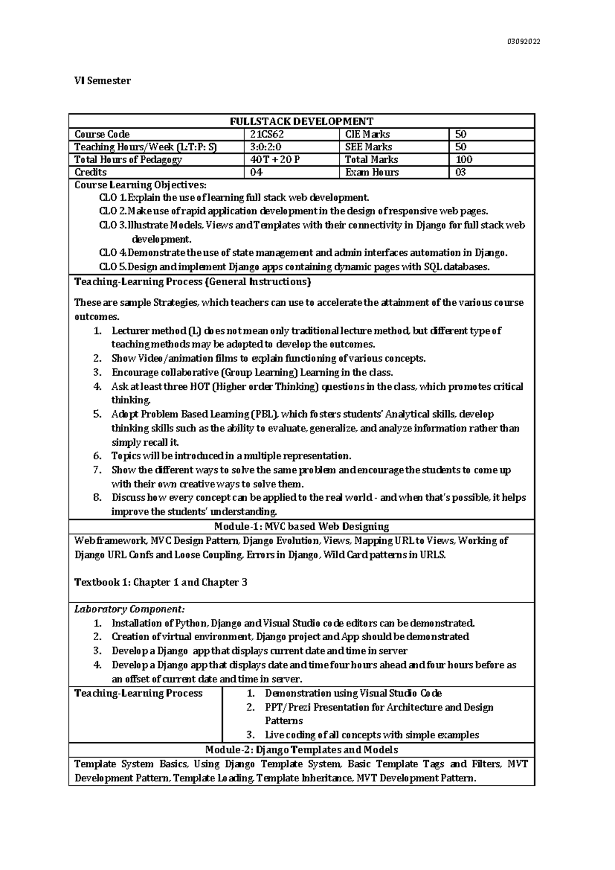 Full Stack Development - VI Semester FULLSTACK DEVELOPMENT Course Code ...