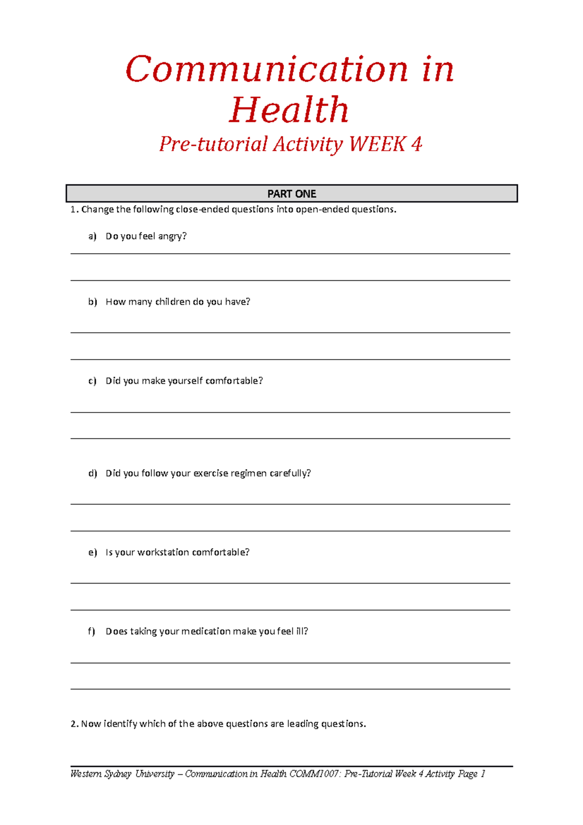 CIH 2022 Pre-tutorial activity Week 4 - Communication in Health Pre ...