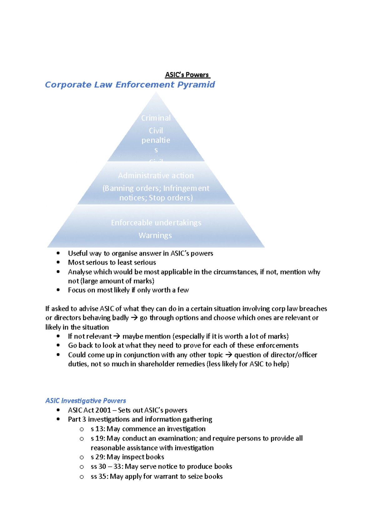 ASIC Powers Scaffold - ASIC’s Powers Corporate Law Enforcement Pyramid ...