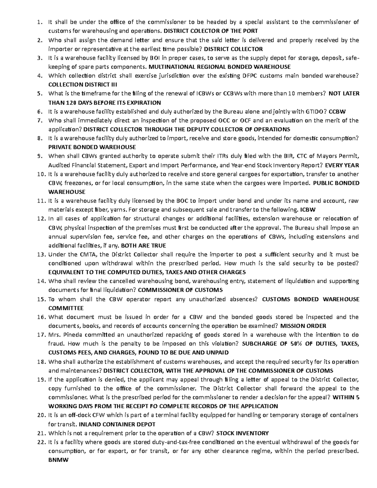 Reviewer FOR Customs 4 - It shall be under the office of the ...
