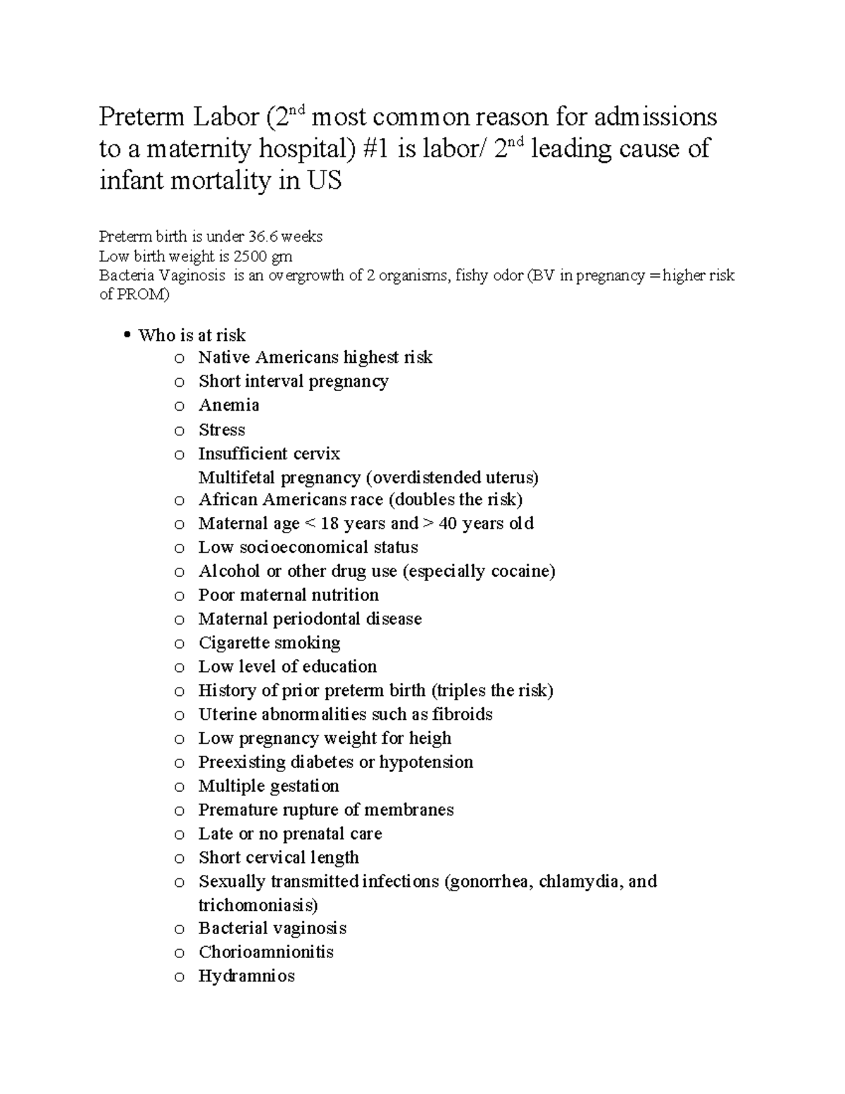 Study Guide for Exam 3 - Preterm Labor ( nd most common reason for ...