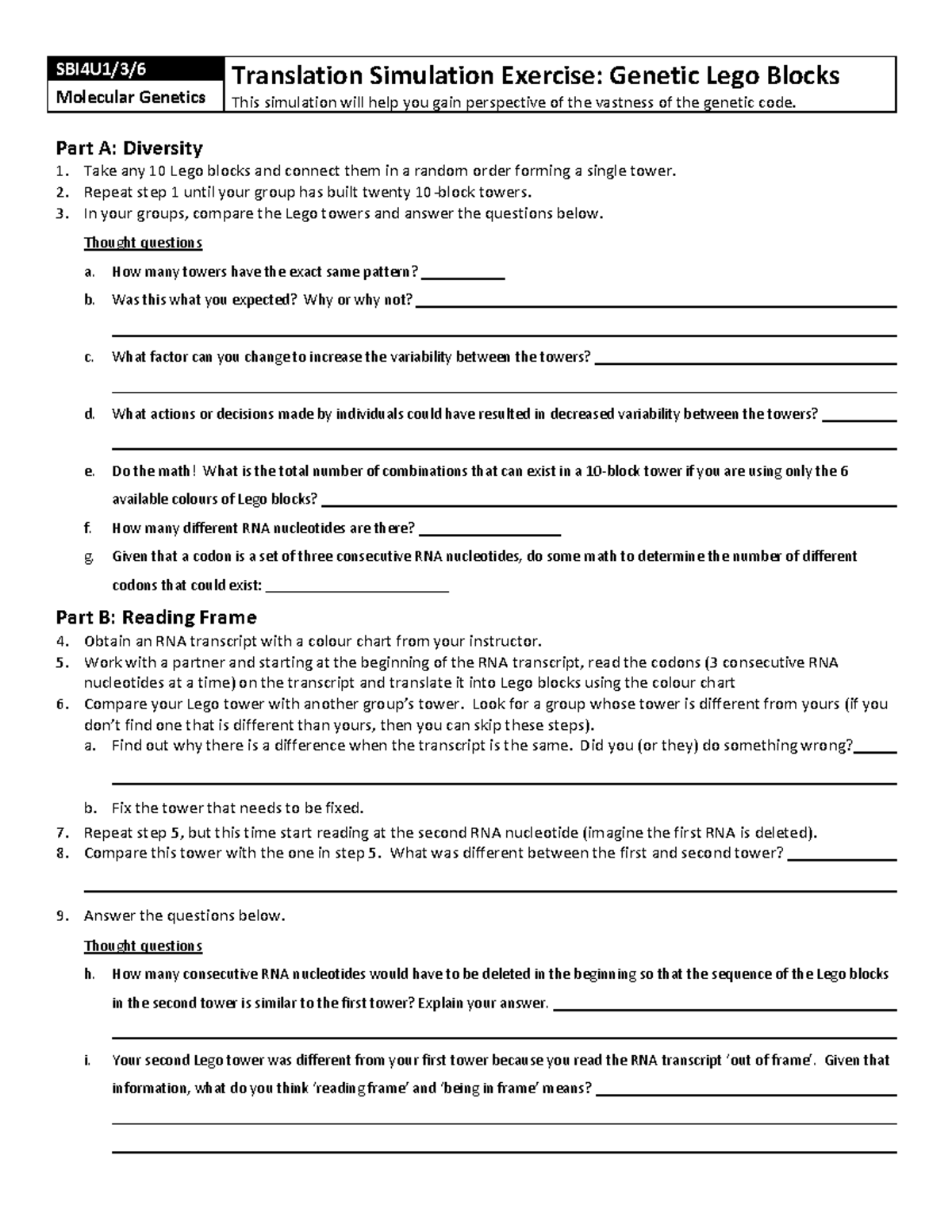 Activity - Genetic Lego Blocks - SBI4U1/3/6 Translation Simulation ...