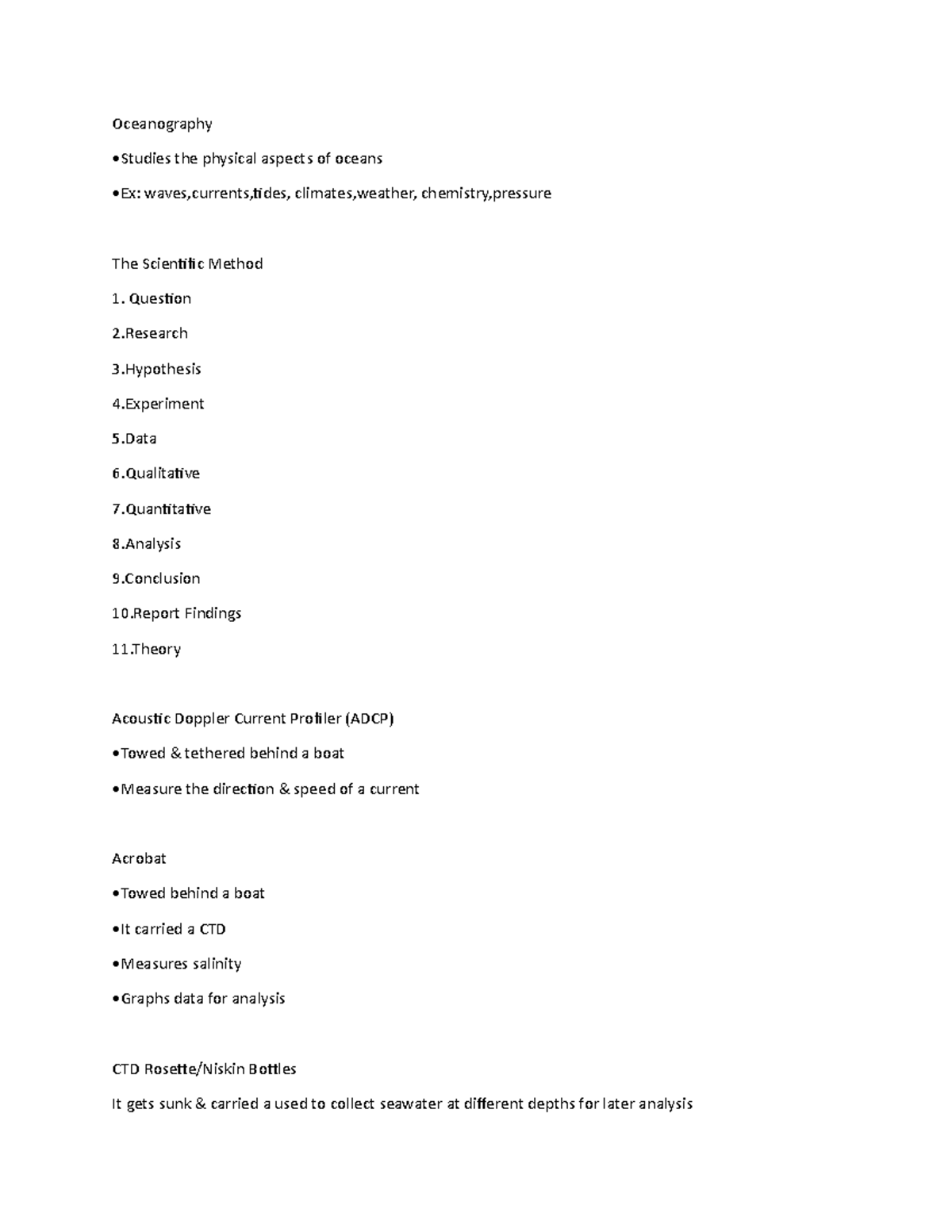 Marine Science Final exam study guide - Oceanography •Studies the physical aspects of oceans •Ex ...