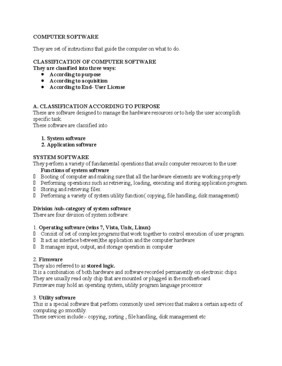 Computer Software Summary Food Prodution Computer Software They Are