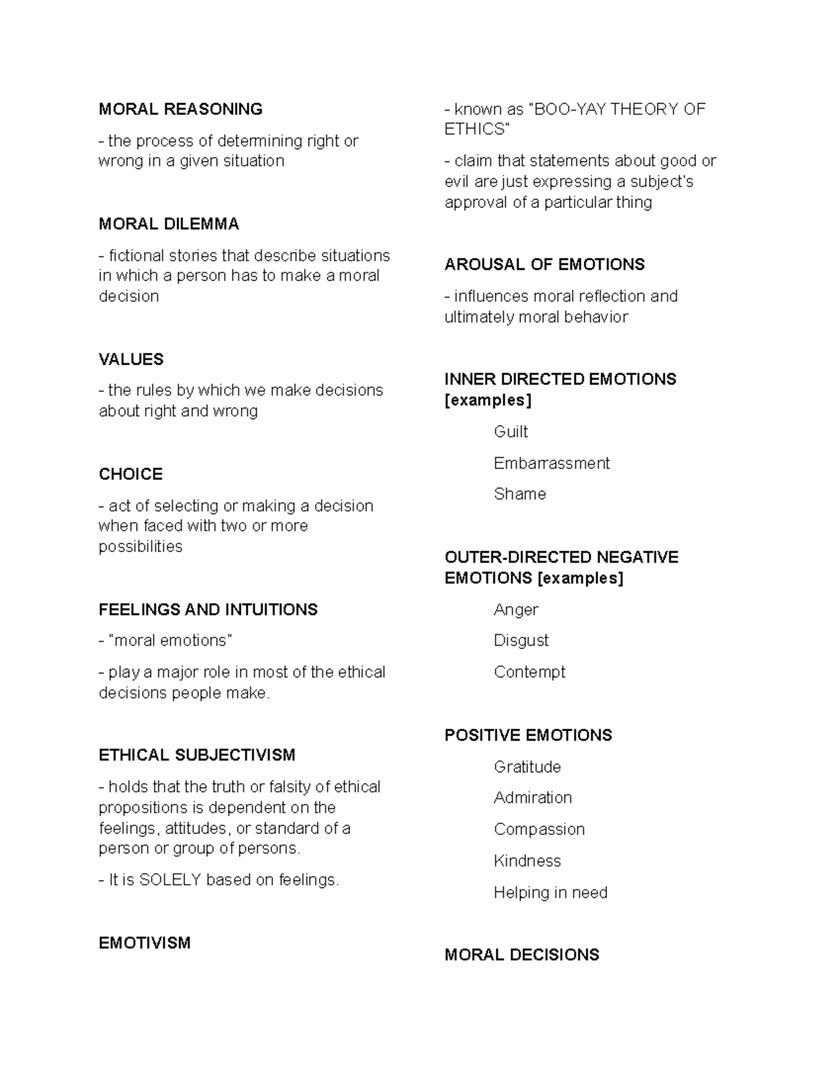 Emotion Affecting Moral - MORAL REASONING the process of determining ...