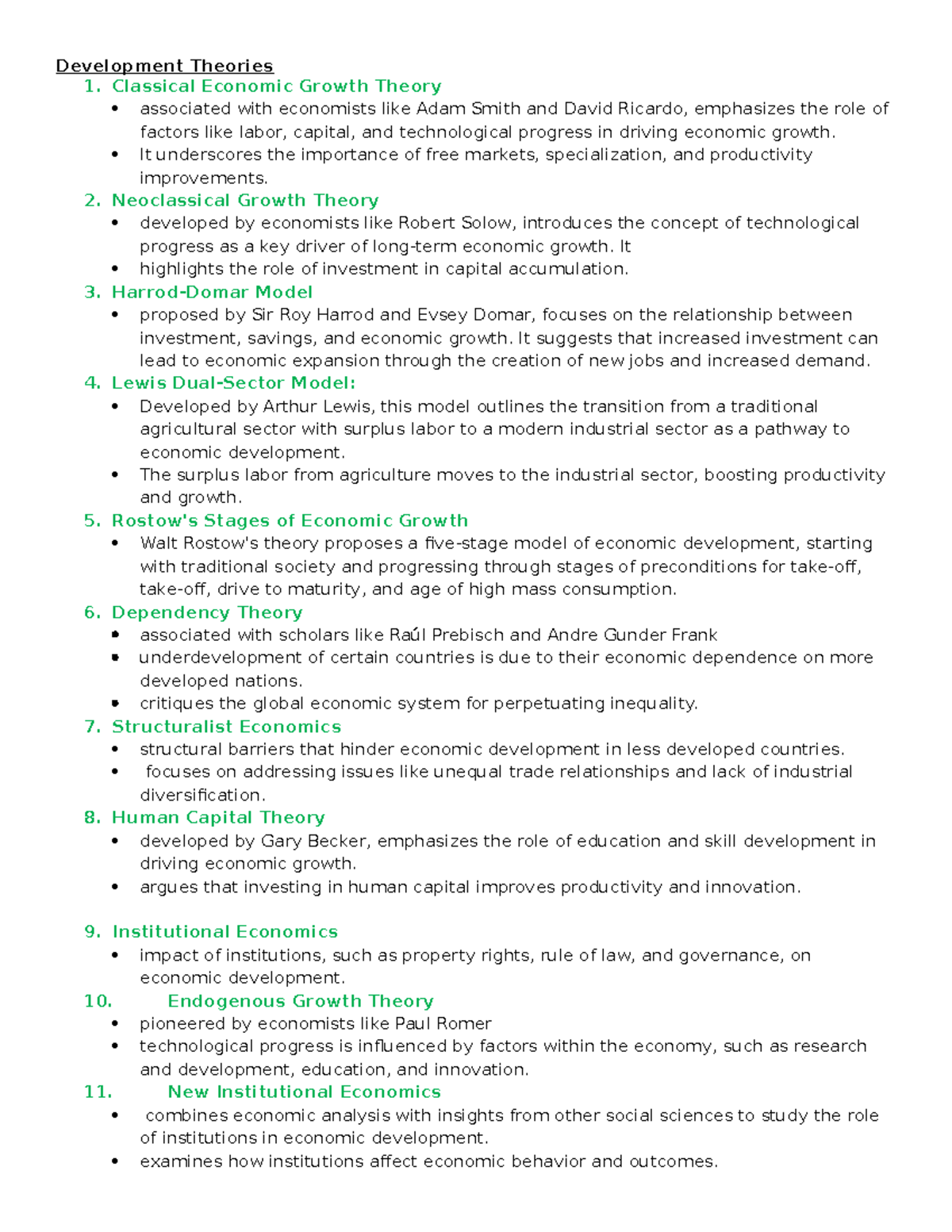 Econ Dev - Notes on Economic Development - Development Theories 1 ...