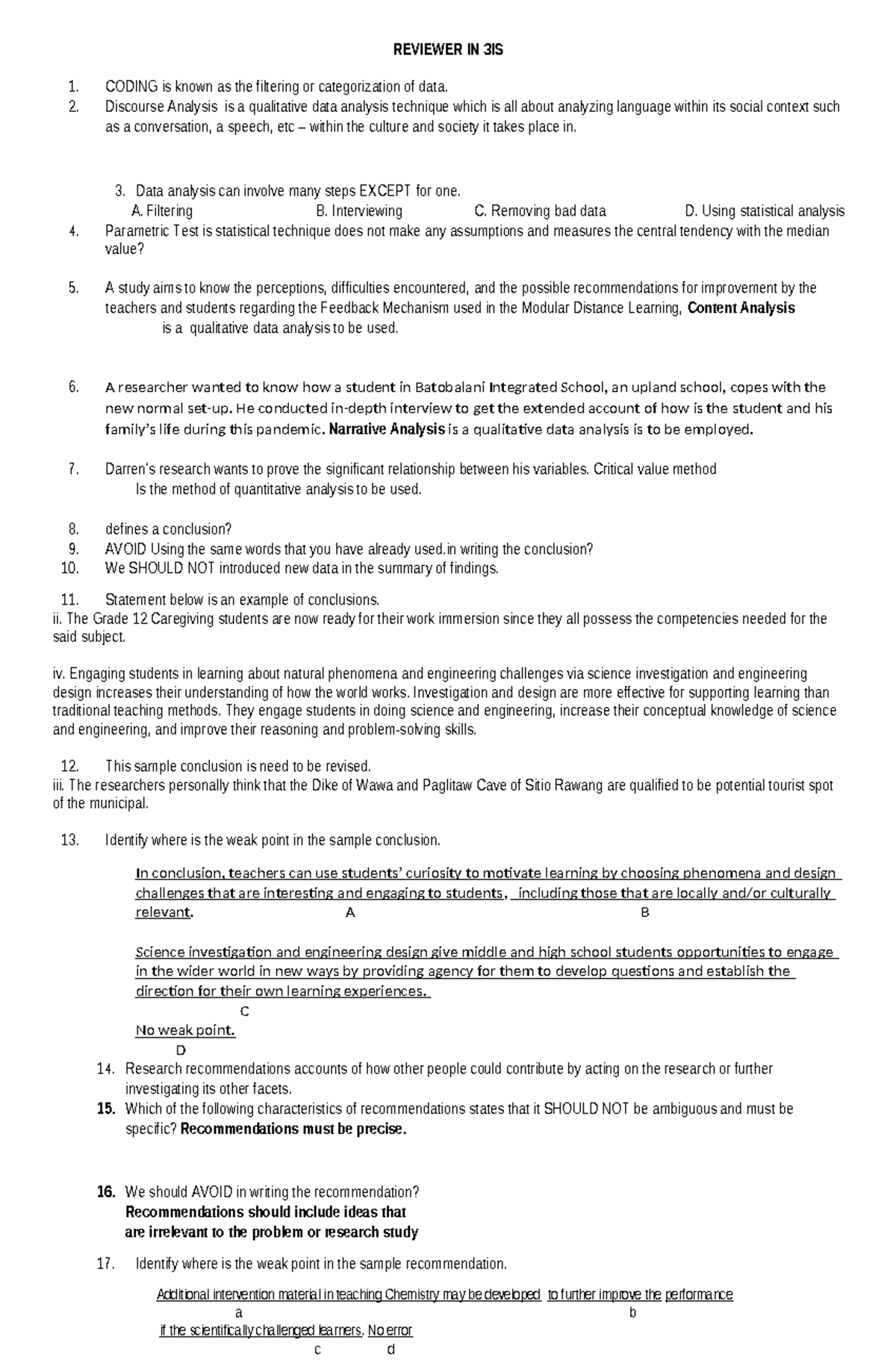 Reviewer-in-3Is - REVIEWER IN 3IS 1. CODING is known as the filtering ...