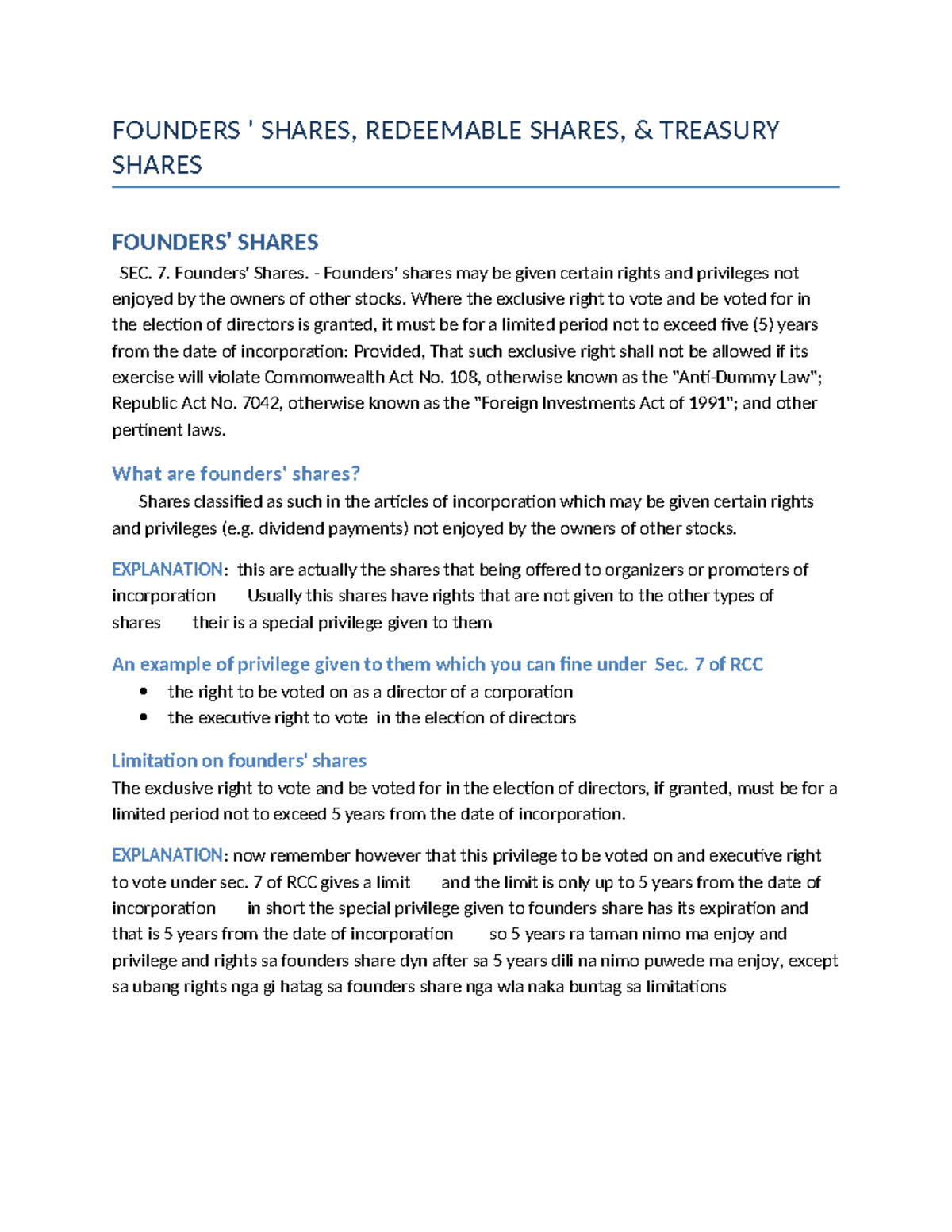 Inbound 1755926984672944667 - FOUNDERS ' SHARES, REDEEMABLE SHARES ...