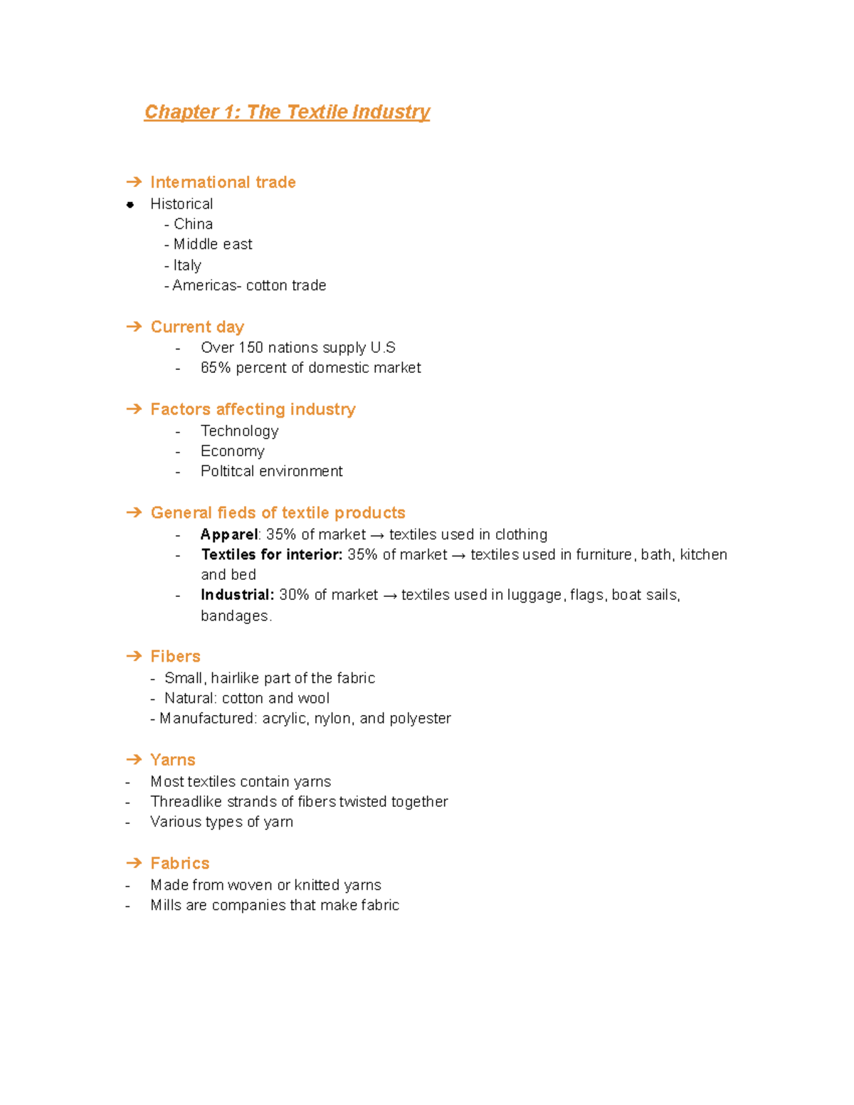 TS110- Notes - Lecture on the textile industry - Chapter 1: The Textile ...