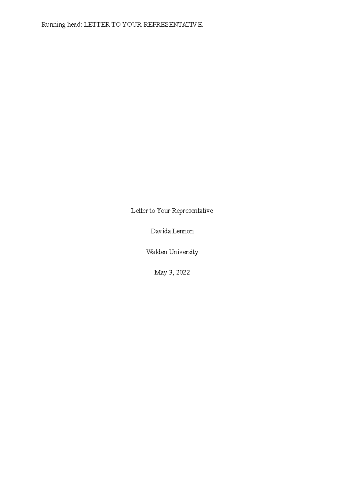 Letter to Your Representativedl.edited - Running head: LETTER TO YOUR ...