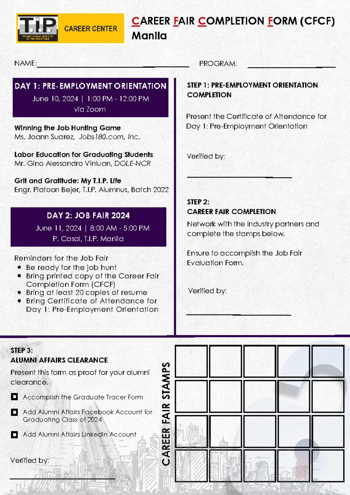 CFCF Manila - CAREER FAIR COMPLETION FORM (CFCF) Manila NAME: PROGRAM ...