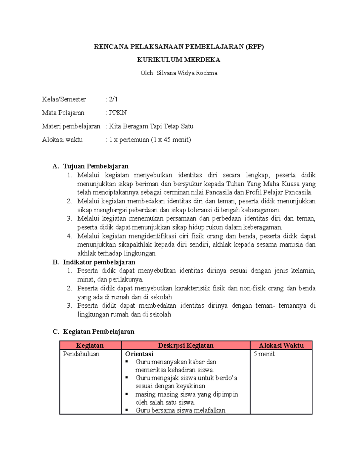 RPP - contoh rpp sd kelas 2 semester 1 - RENCANA PELAKSANAAN PEMBELAJARAN (RPP) KURIKULUM ...