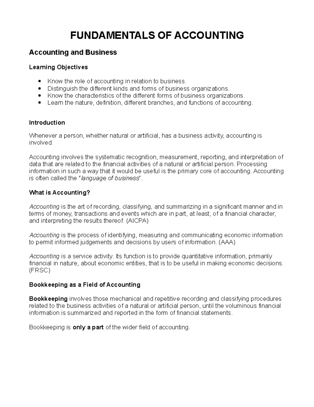 Module 1 Accounting AN Overview - FUNDAMENTALS OF ACCOUNTING Accounting ...