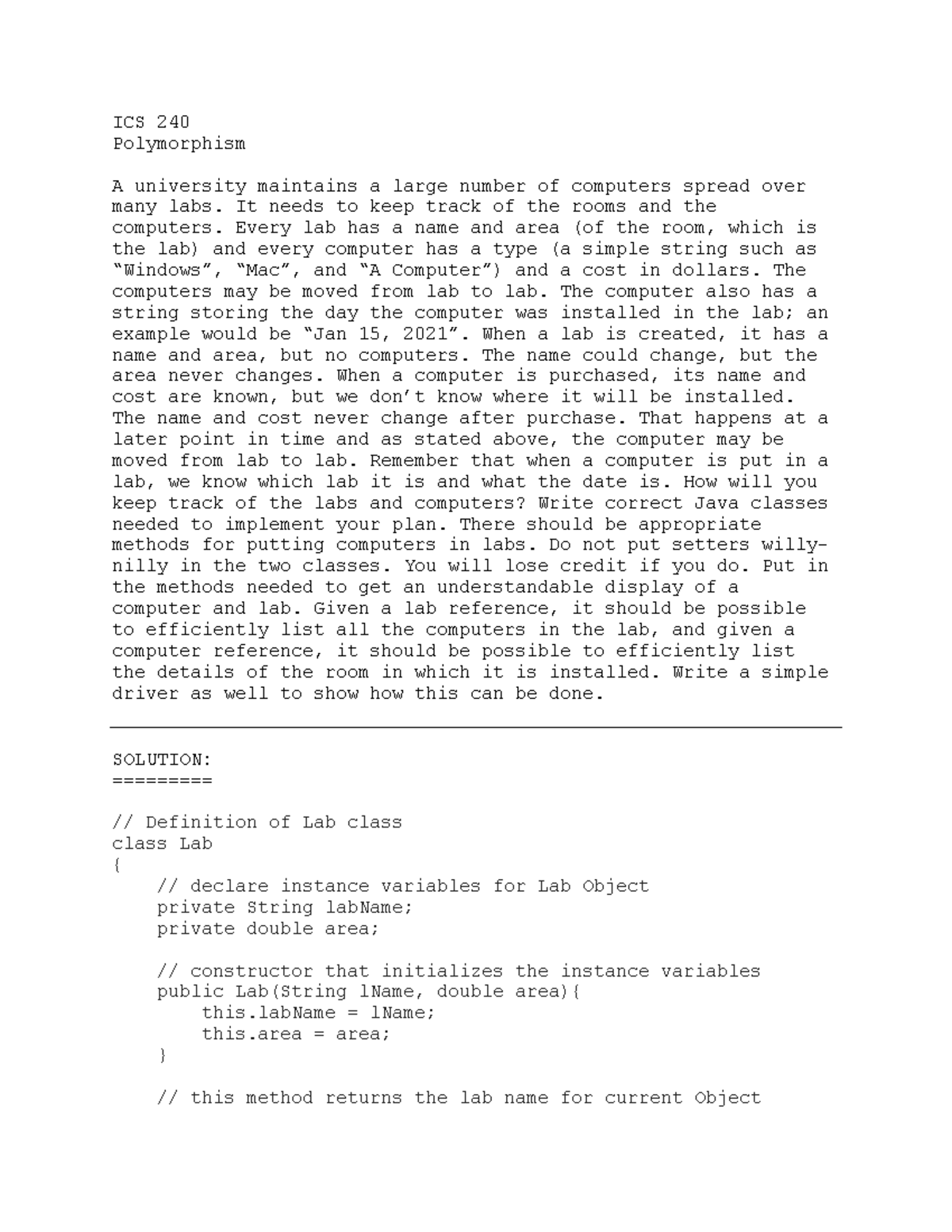 ICS 240 Polymorphism Assignment - ICS 240 Polymorphism A university maintains a large number of ...