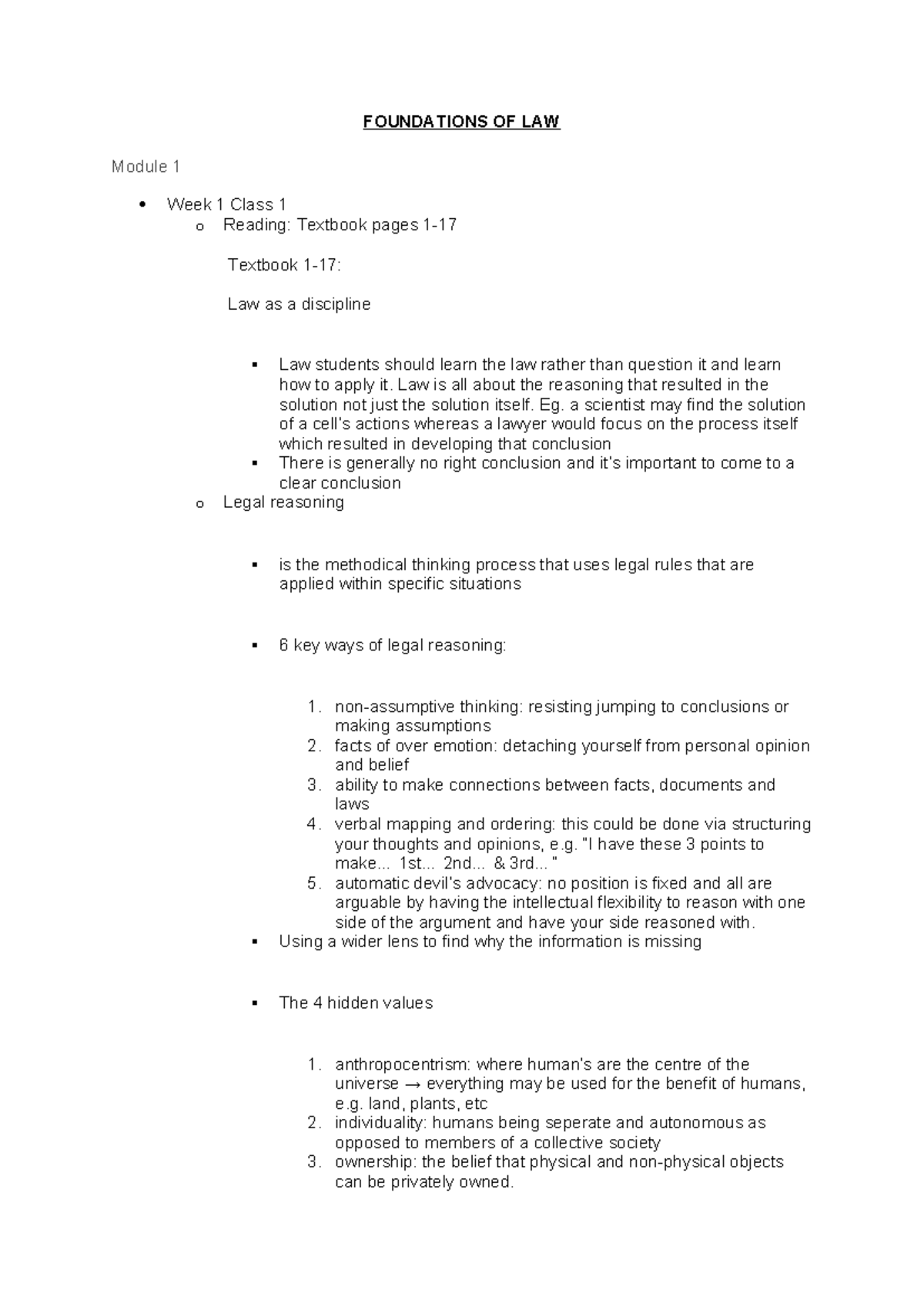 Foundations of Law Mod 1 - FOUNDATIONS OF LAW Module 1 Week 1 Class 1 o ...
