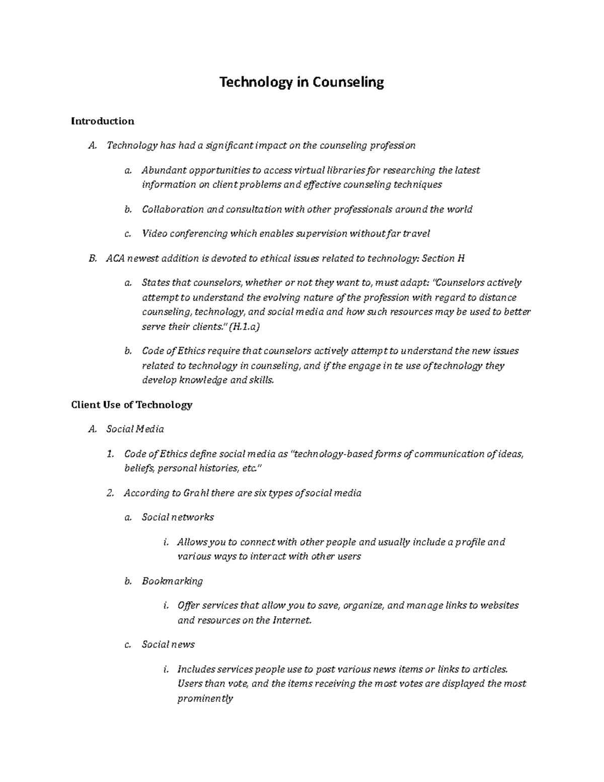 Technology in Counseling Outline - Technology in Counseling ...