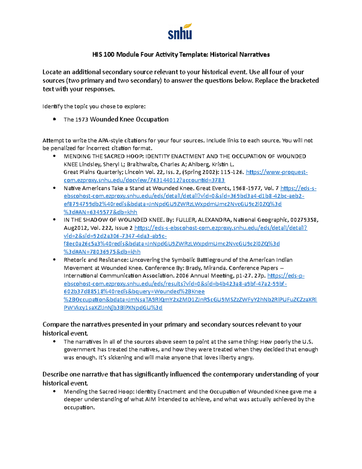 HIS 100 Module Four Activity Narratives - HIS 100 Module Four Activity ...