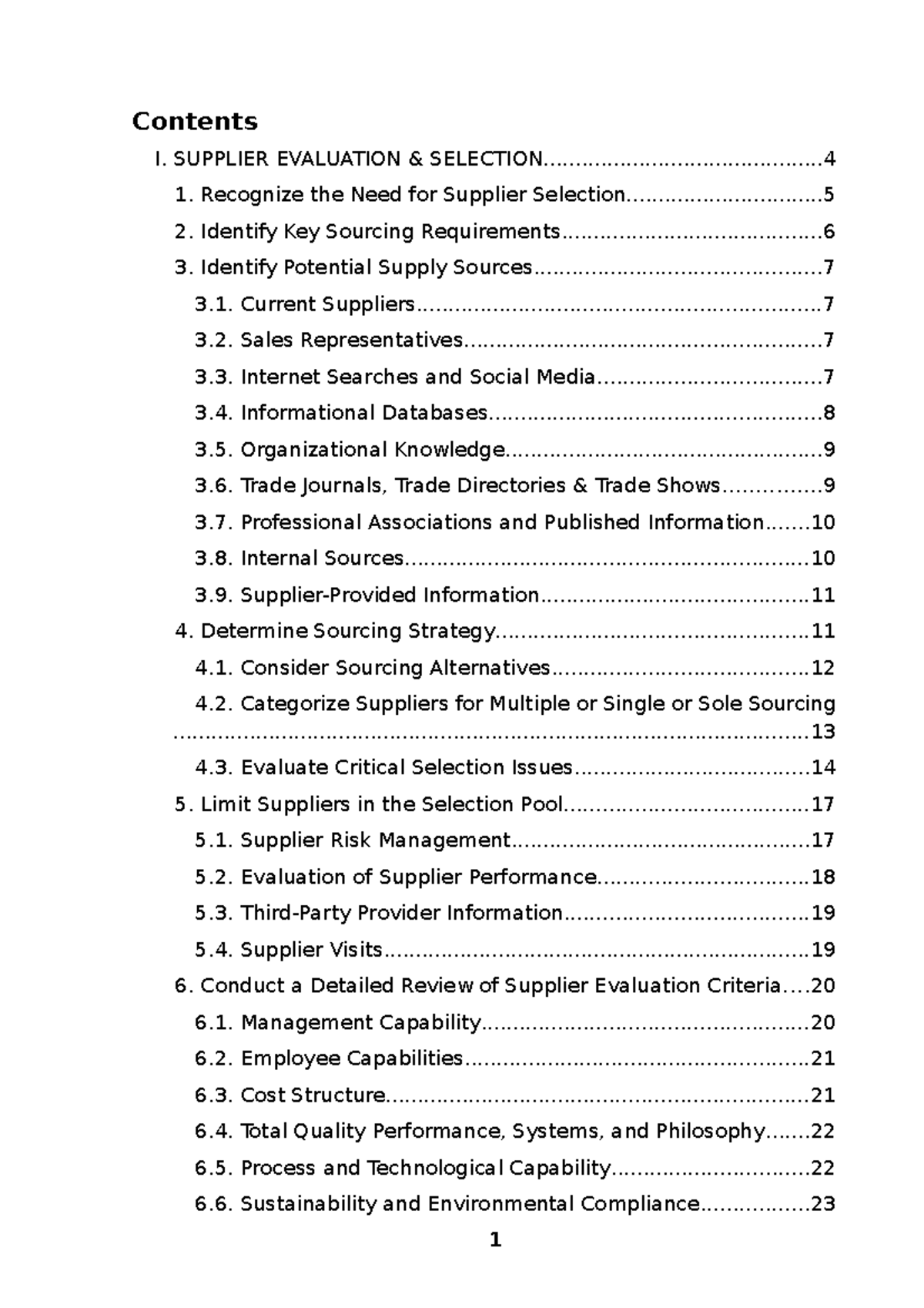 Chapter 4 contd - shhsh - Contents I. SUPPLIER EVALUATION & - Studocu