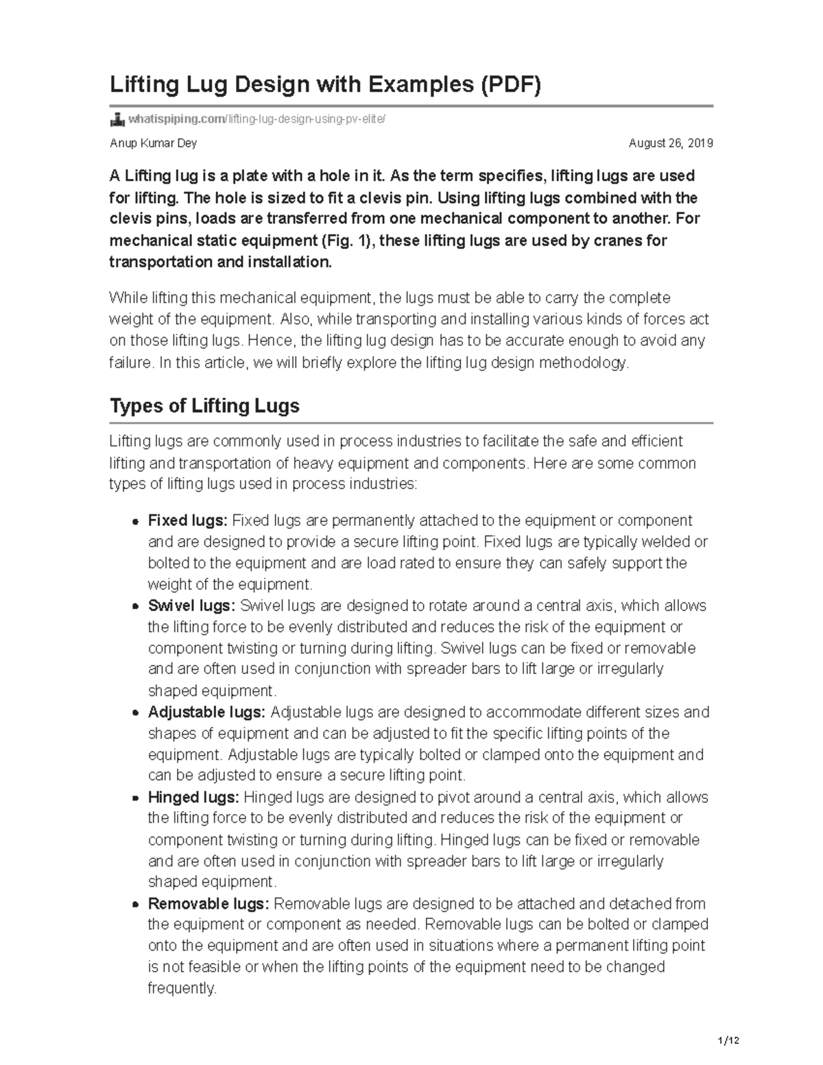 Whatispiping.com-Lifting Lug Design with Examples PDF - Anup Kumar Dey ...