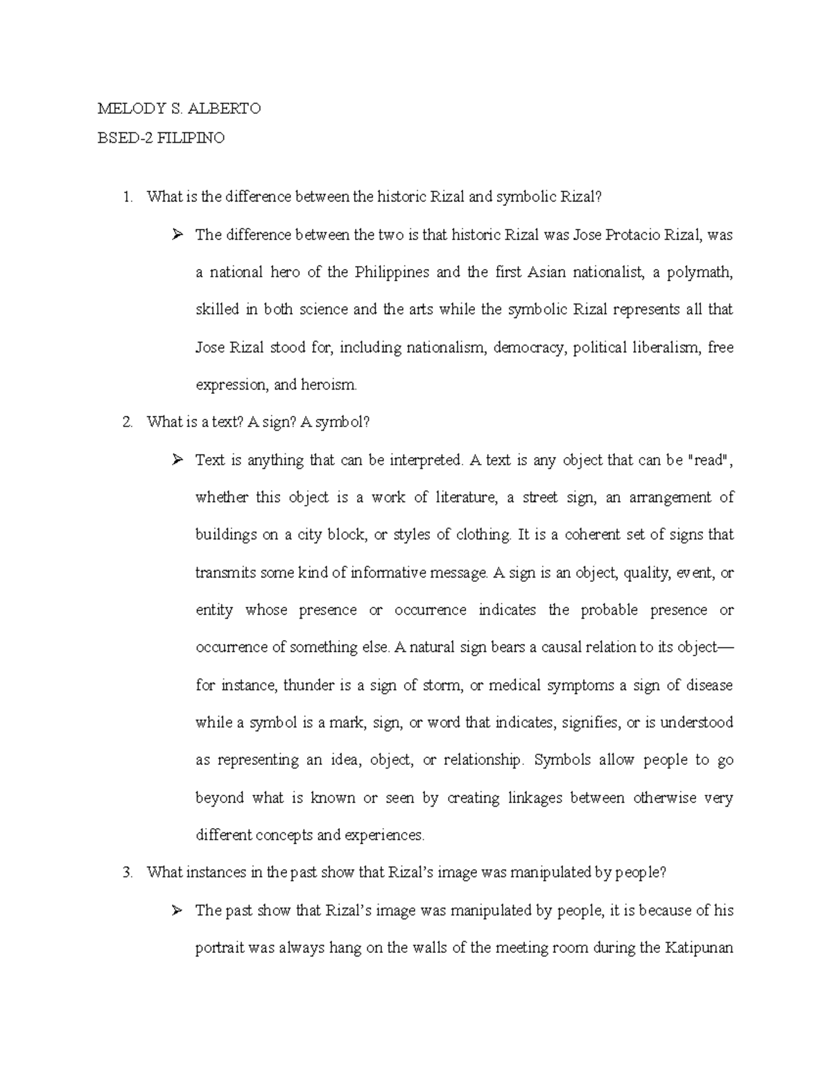 Historicandsymbolic - high - MELODY S. ALBERTO BSED-2 FILIPINO What is ...