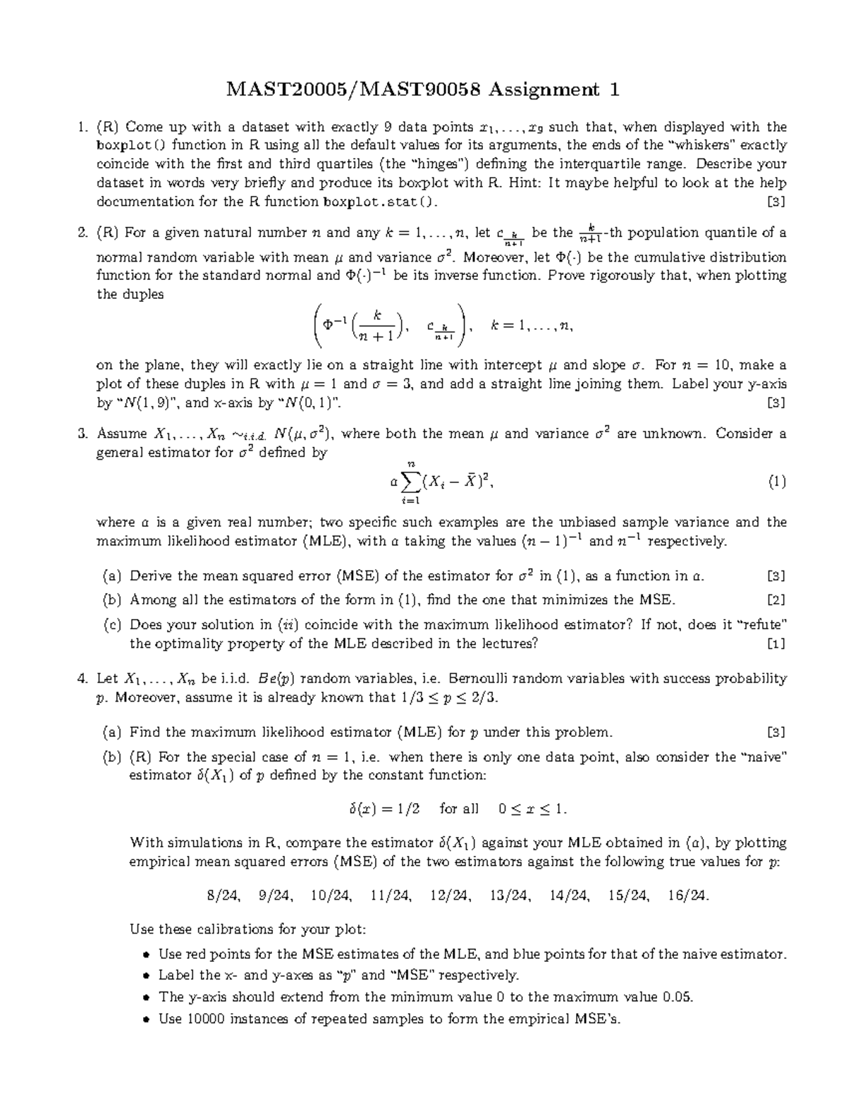MAST2000 5 hw1 - 2023 S2 Assignment 1 - MAST20005/MAST90058 Assignment 1 (R) Come up with a ...