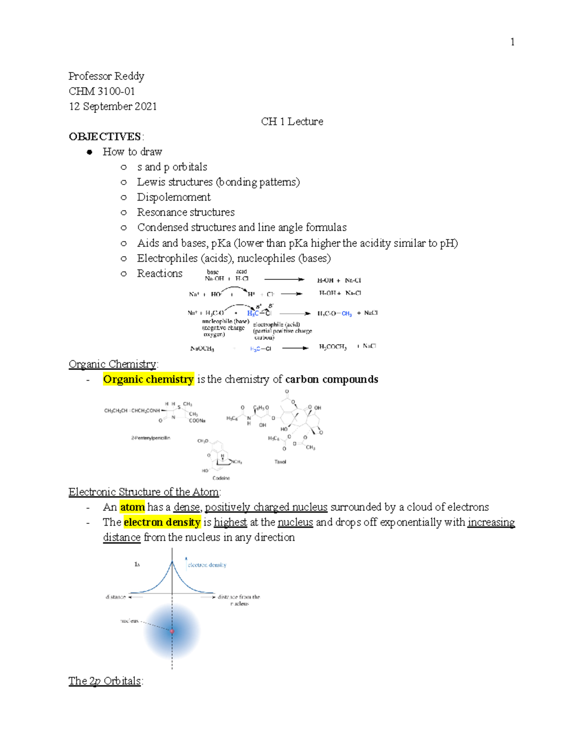 CHM 3100-01 CH 1 Lecture - Professor Reddy CHM 3100- 12 September 2021 ...