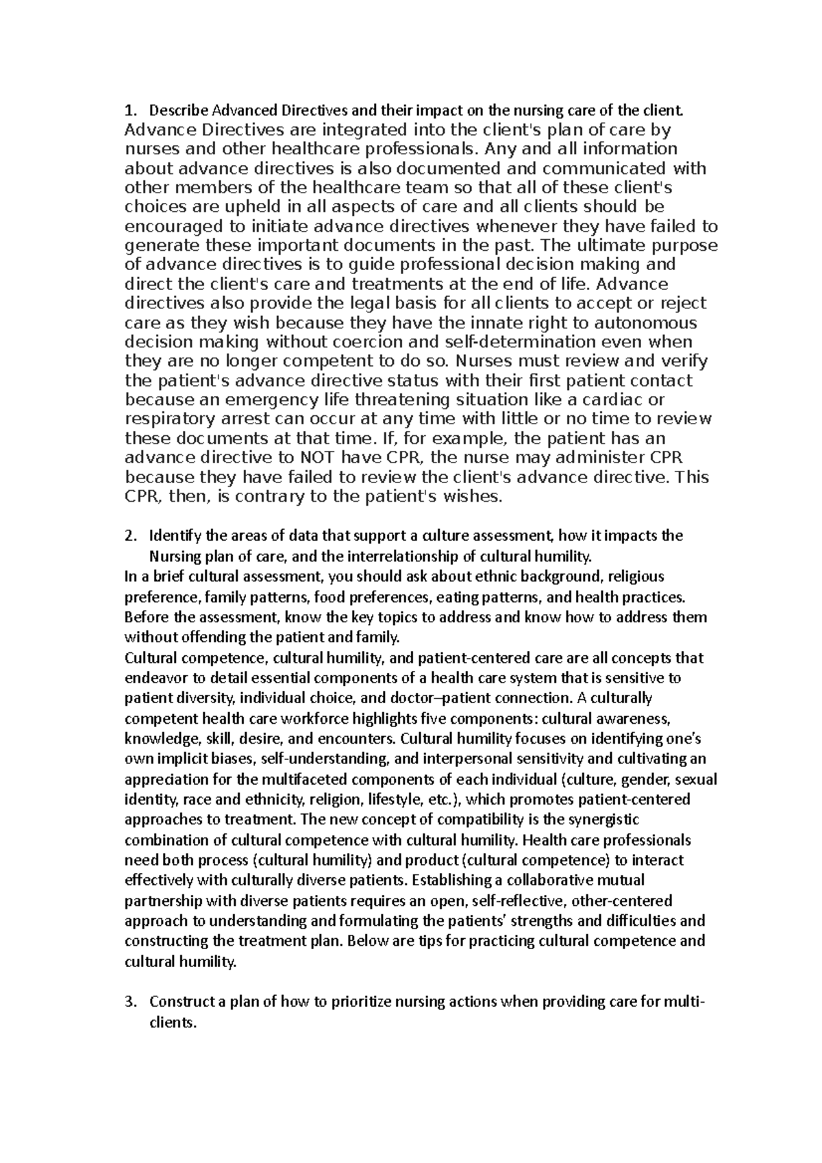 Nr 452 multi client simulation - Describe Advanced Directives and their impact on the nursing ...