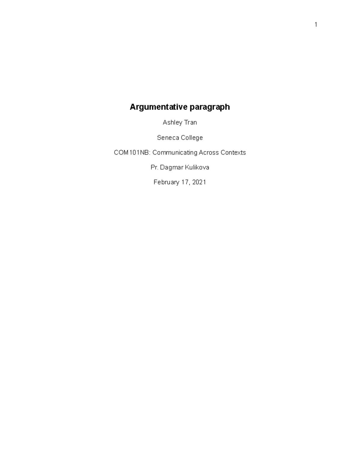 Argumentative paragraph Draft - Argumentative paragraph Ashley Tran ...