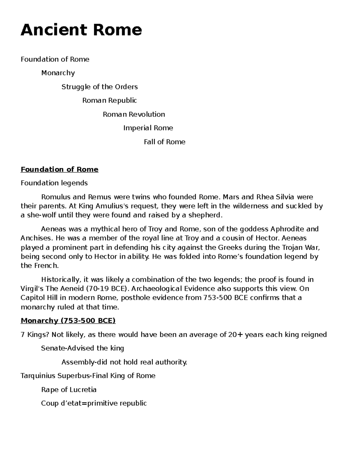 Ancient Rome - Ancient Rome Foundation of Rome Monarchy Struggle of the ...