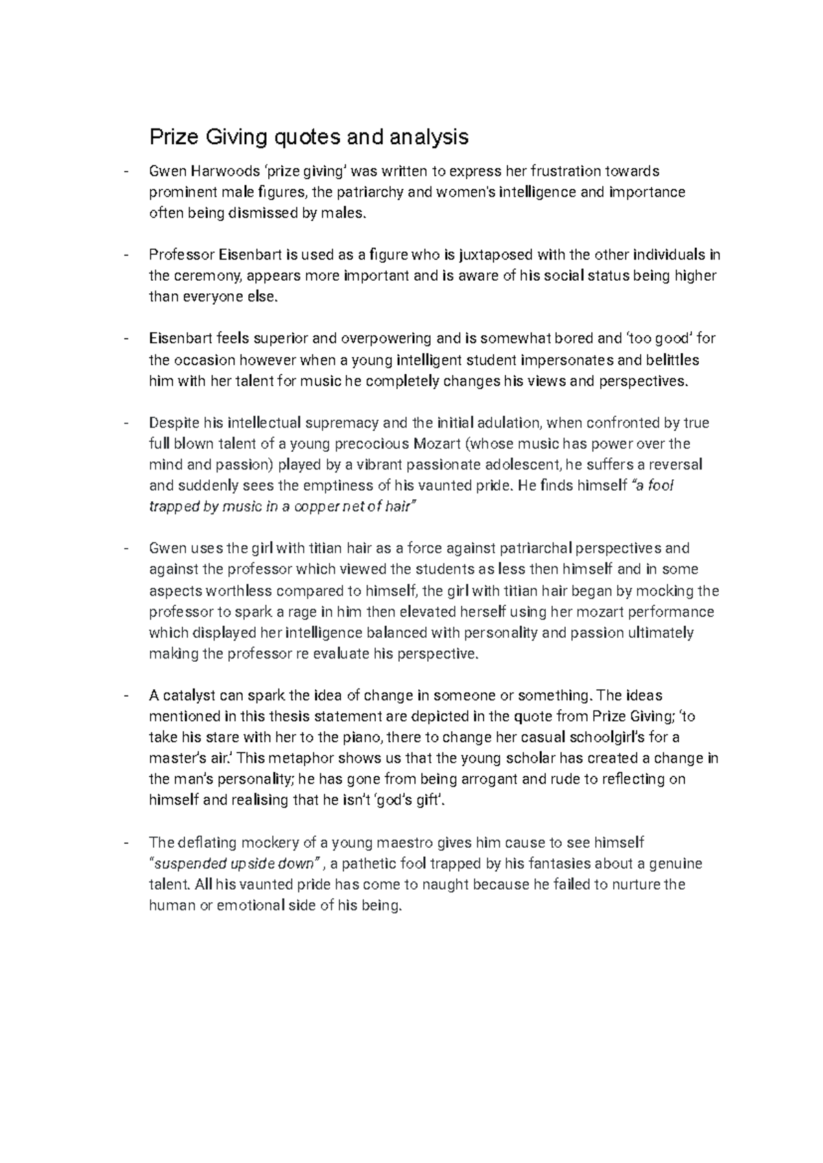 prize giving Gwen Harwood - Prize Giving quotes and analysis Gwen ...