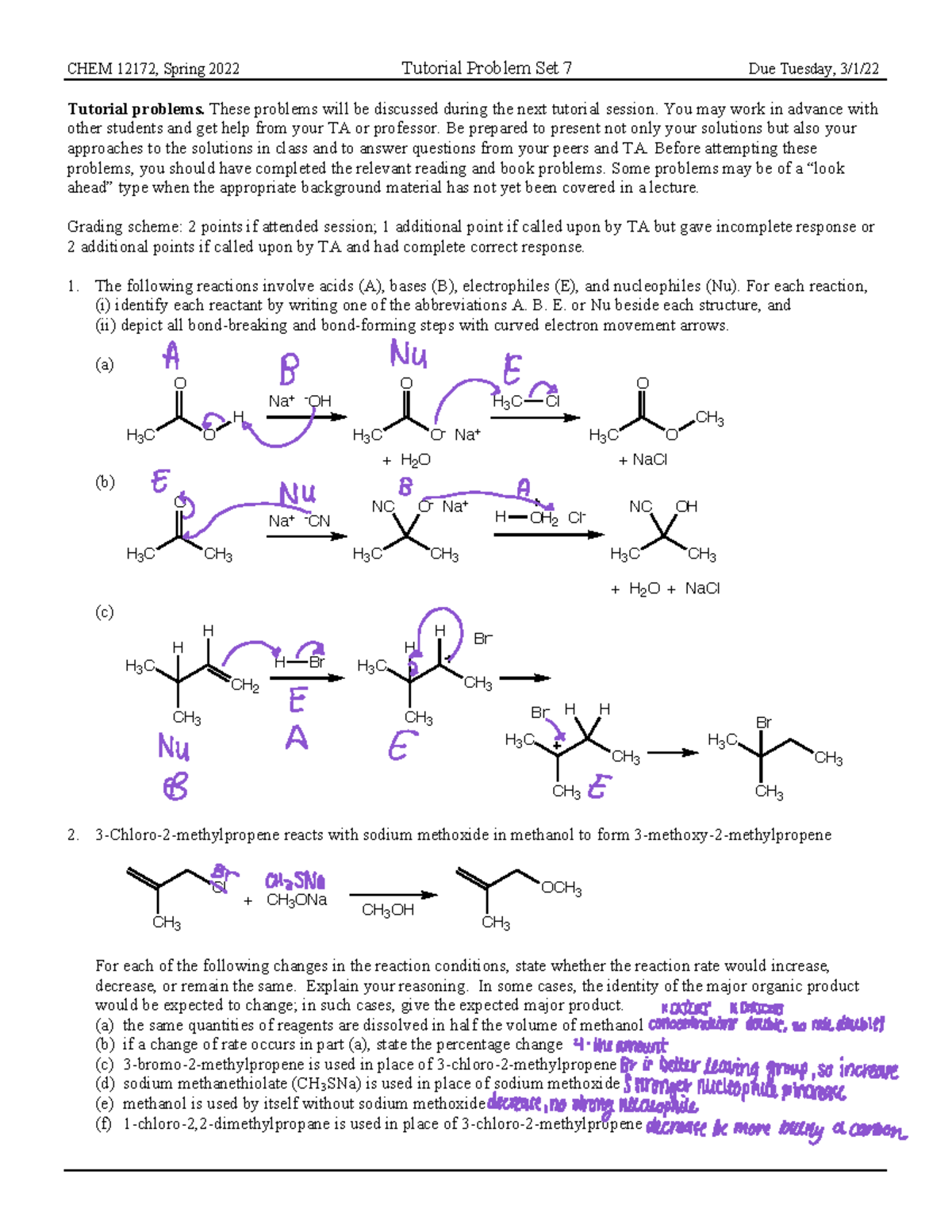 Tutorial 7 - CHEM 12172, Spring 2022 Tutorial Problem Set 7 Due Tuesday ...