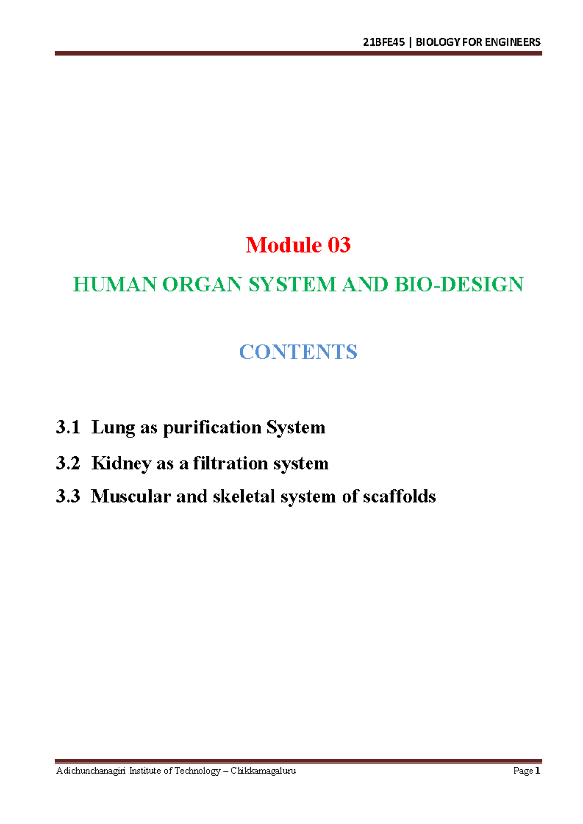 Module 03- Biology for Engineers - Module 03 HUMAN ORGAN SYSTEM AND BIO ...
