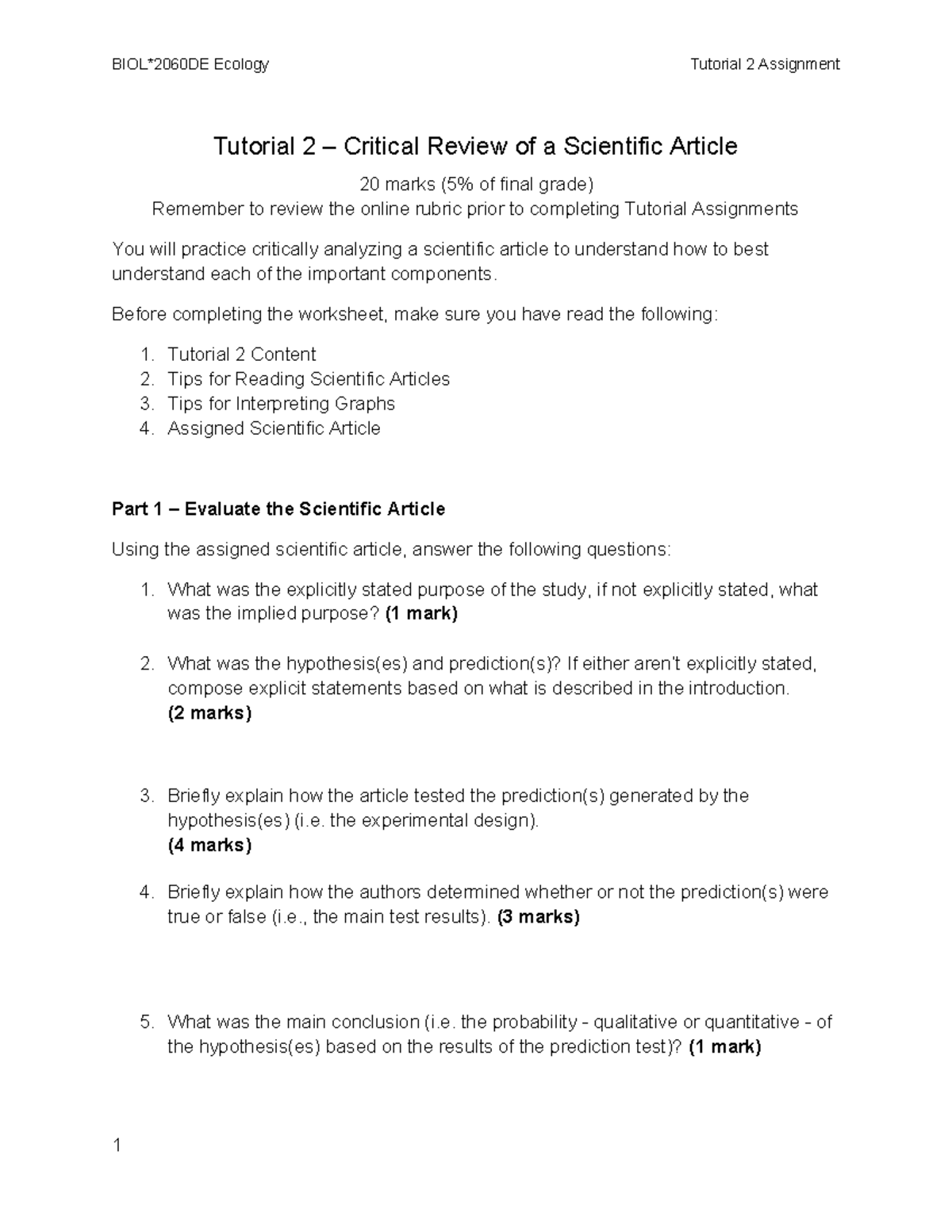 Tutorial 2-Assignment - BIOL*2060DE Ecology Tutorial 2 Assignment ...