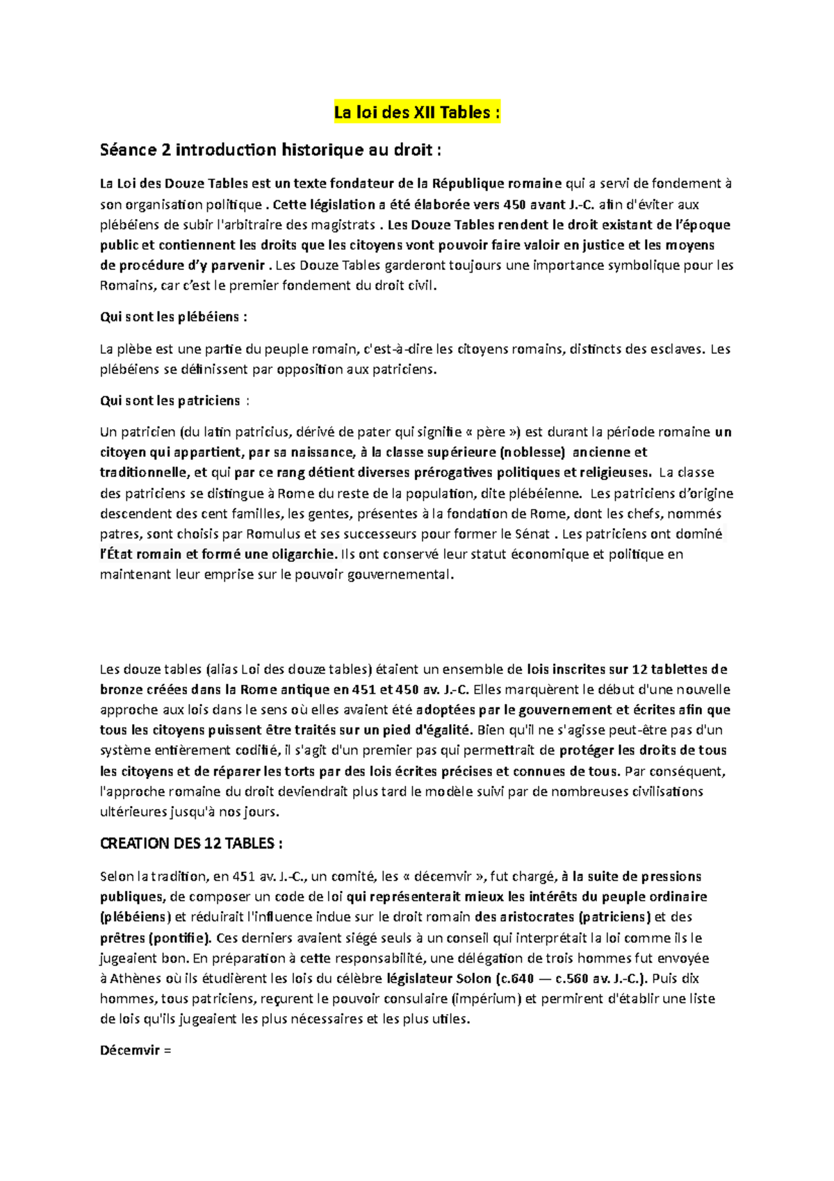 La loi des XII Tables - devoir - La loi des XII Tables : Séance 2 ...