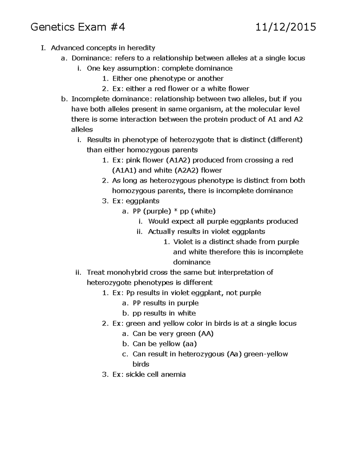 Genetics Exam #4 - Matthew Talbert - Genetics Exam #4 11/12/ I ...