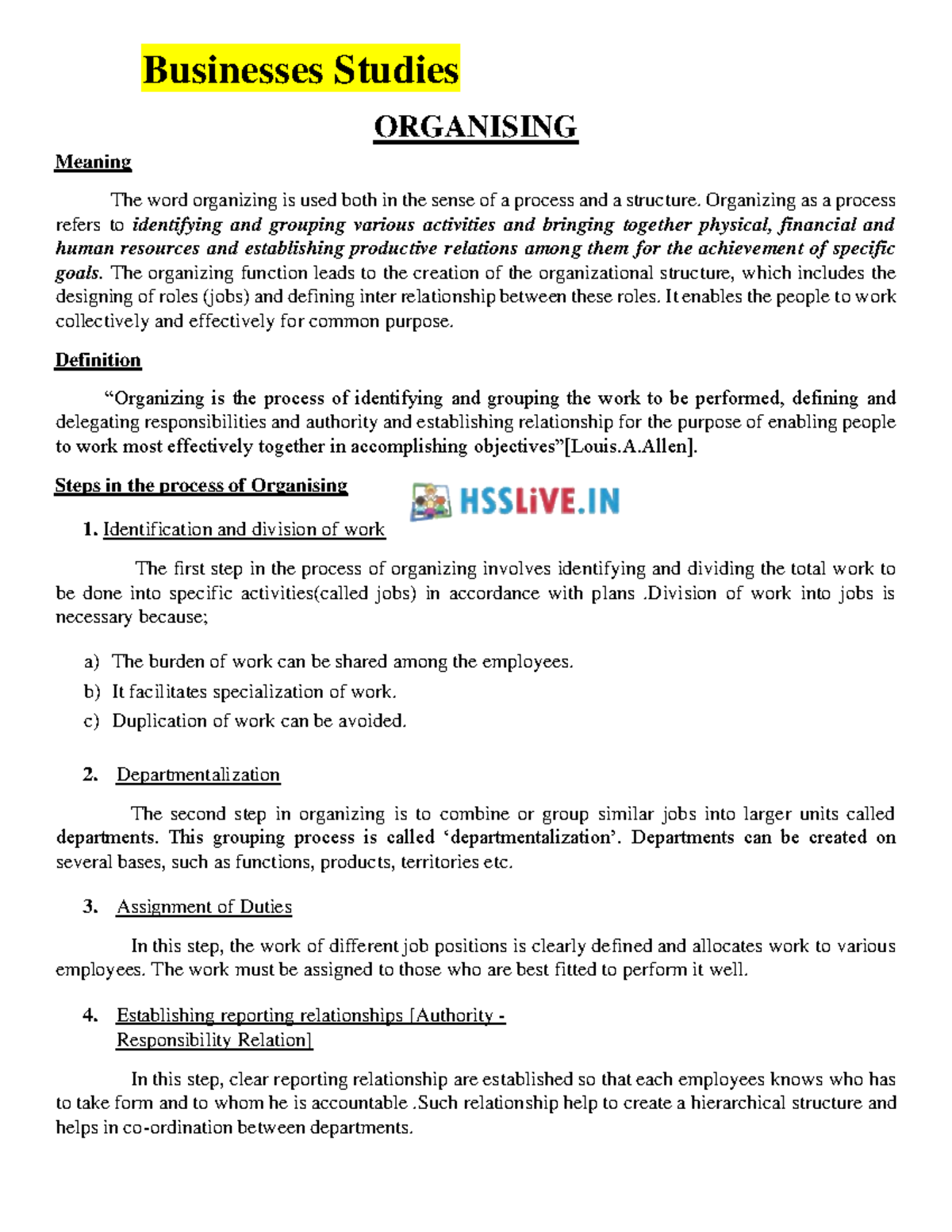 Organising Notes - Businesses Studies - Businesses Studies ORGANISING ...