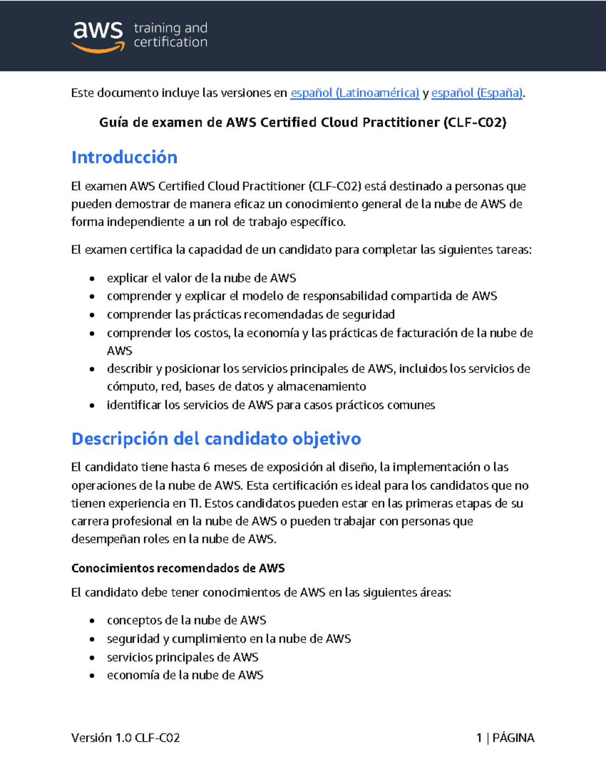 AWS-Certified-Cloud-Practitioner Exam-Guide - Este documento incluye las versiones en español ...