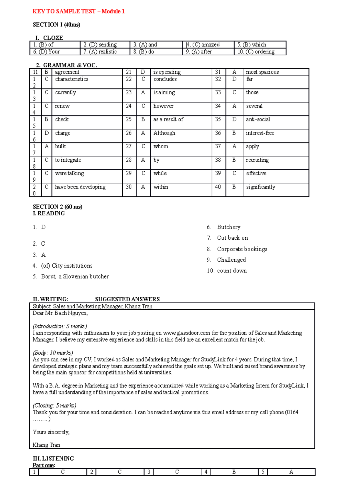 KEY TO Sample TEST M1-updated - KEY TO SAMPLE TEST – Module 1 SECTION I ...