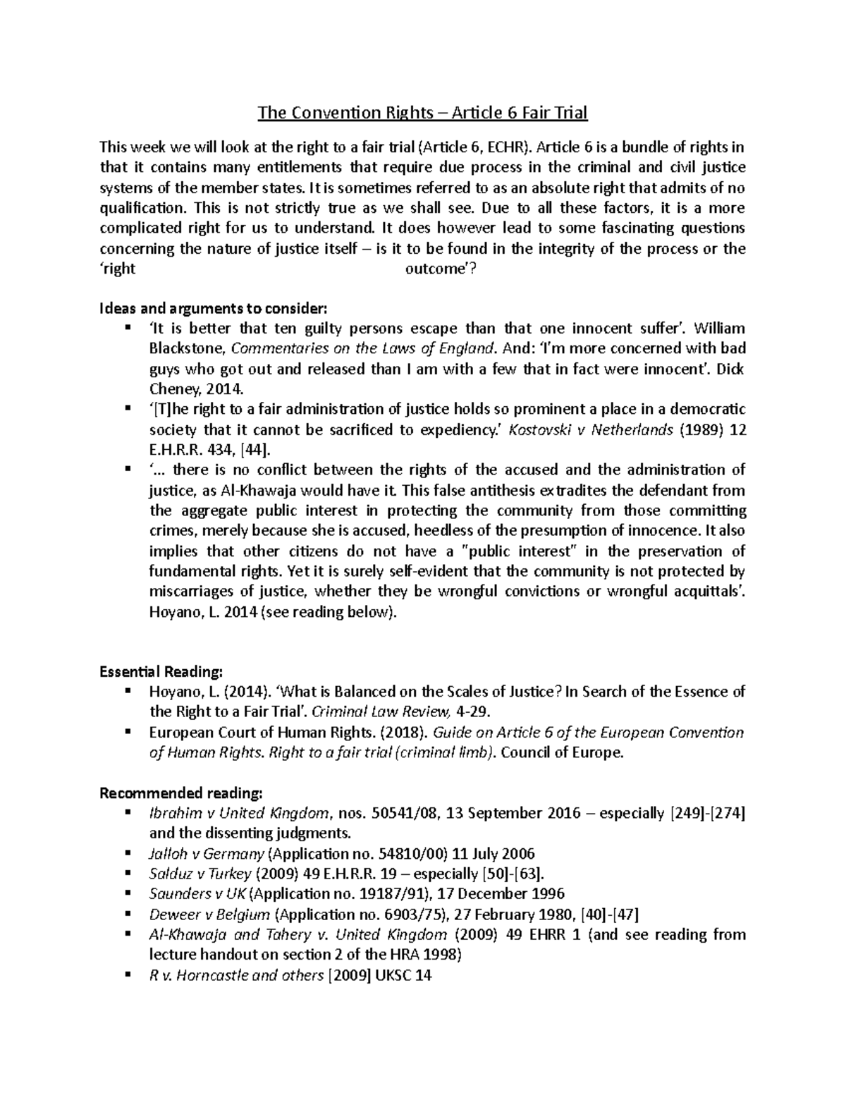 The Convention Rights - Article 6 Fair Trial - The Convention Rights ...