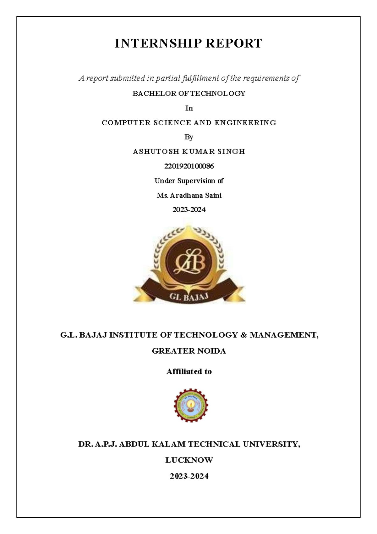 AWS Cloud Report - hgfluyfug - i INTERNSHIP REPORT A report submitted in partial fulfillment of ...