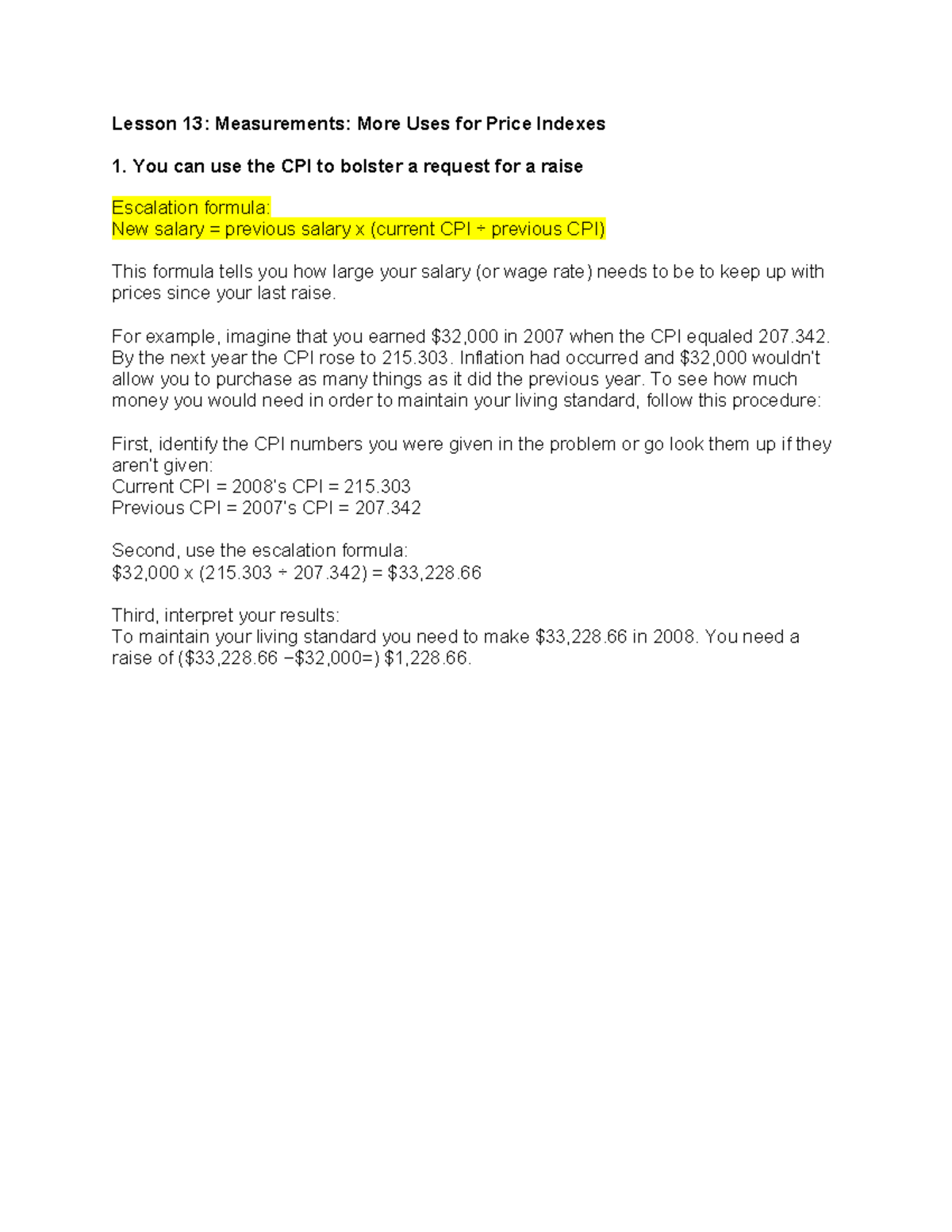 Lesson 13 Measurements More Uses for Price Indexes - Tagged - Lesson 13 ...