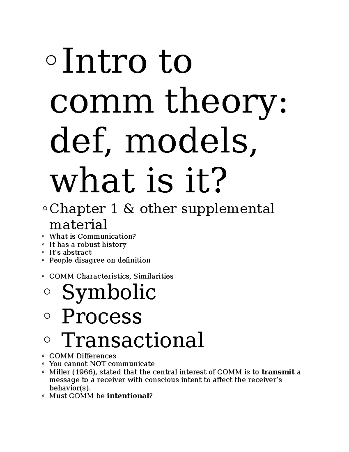 Intro to comm - Class Notes - Intro to comm theory: def, models, what ...