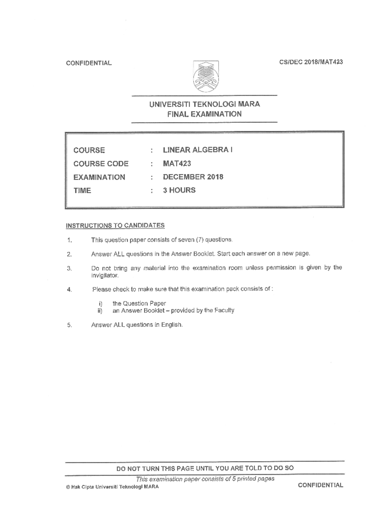 Faculty Computer Sciences AND Mathematic 2019 Session 1 - Degree MAT423 ...